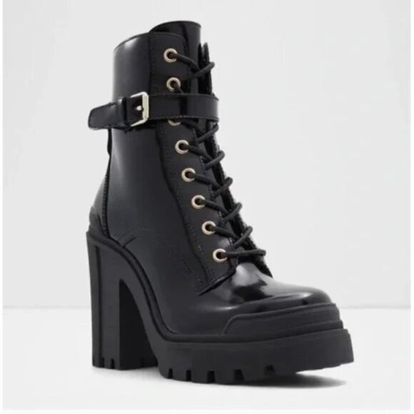 Aldo | Shoes | Aldo Womens Uplift Heel Combat Boots Black Lace Up 9s ...